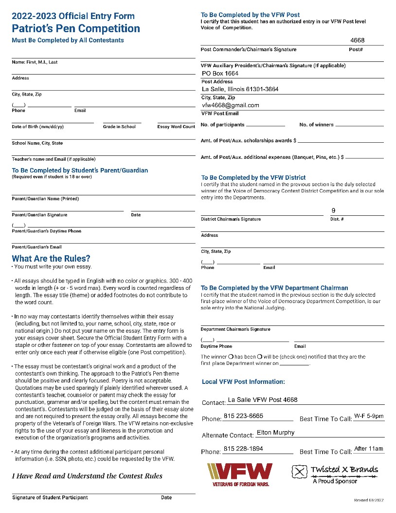 Partriot's Pen - La Salle VFW Post 4668